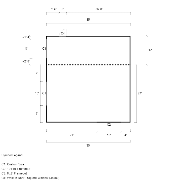 Featured Building 43 36x35x12-9 2D Floor Plan - Eagle Carports
