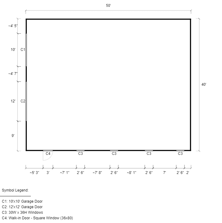 Featured Building 46 40x50x14 2D Floor Plan - Eagle Carports