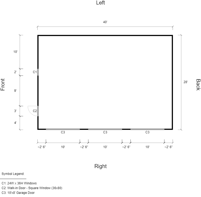 Featured Building 104 28x40x10 2D Floor Plan - Eagle Carports