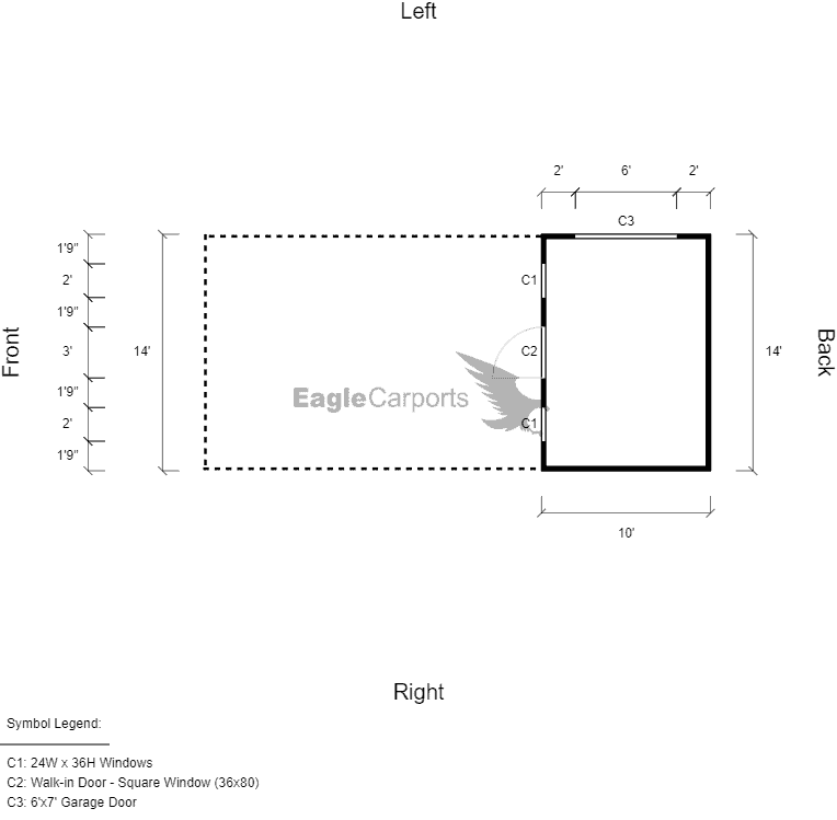 Featured Building 154 14x30x8 2D Floor Plan - Eagle Carports