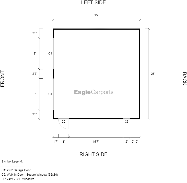 Featured Building 181 26x25x12 2D Floor Plan - Eagle Carports