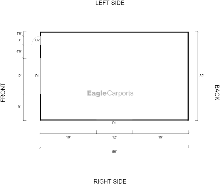 Featured Building 188 30x50x14 2D Floor Plan - Eagle Carports