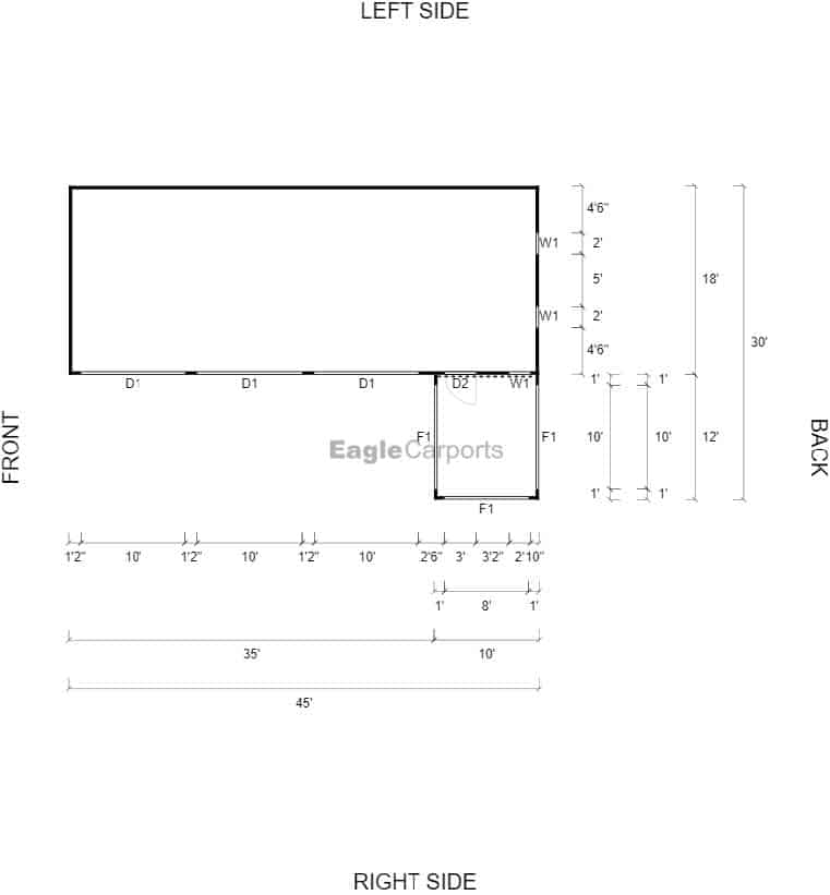 Featured Building 200 30x45x11-8 2D Floor Plan - Eagle Carports