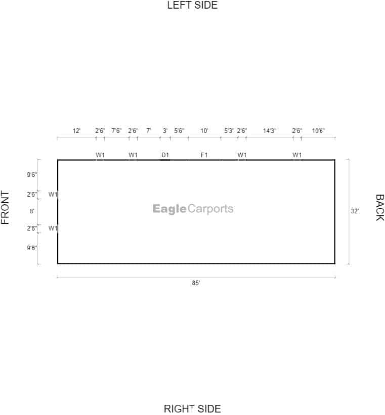 Featured Building 201 32x85x14 2D Floor Plan - Eagle Carports
