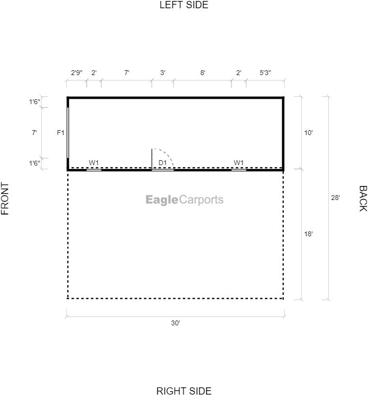 Featured Building 278 28x30x13-8 2D Floor Plan - Eagle Carports