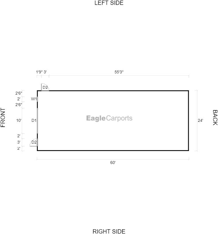 Featured Building 290 24x60x11 2D Floor Plan - Eagle Carports