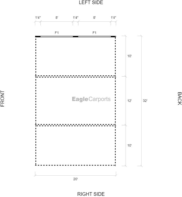 Featured Building 291 32x20x12-8 2D Floor Plan - Eagle Carports